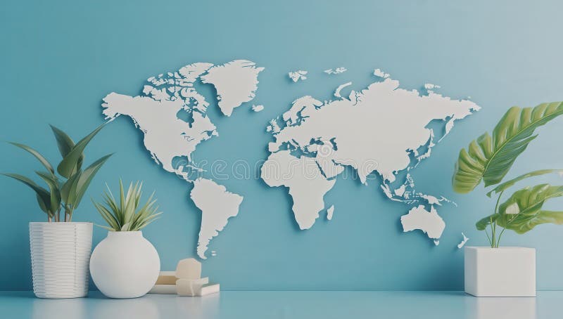 A Visually Appealing White Map of the World Set Against a Blue ...