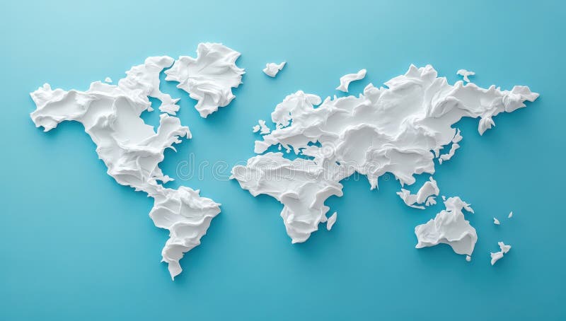 A Visually Appealing White Map of the World Set Against a Blue ...