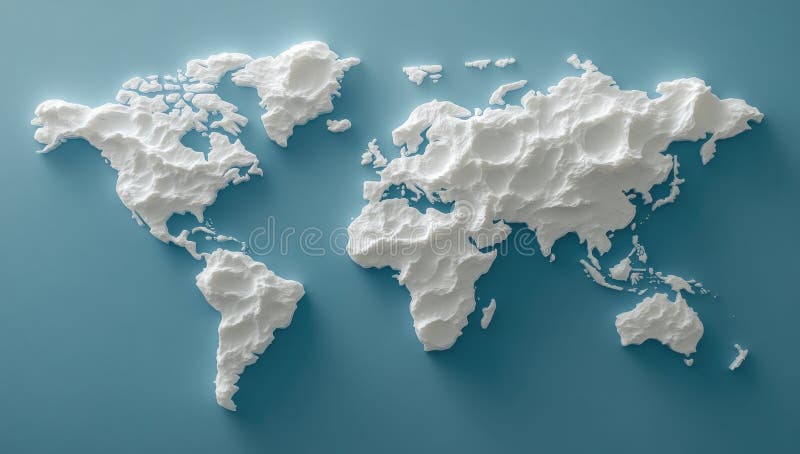 A Visually Appealing White Map of the World Set Against a Blue ...