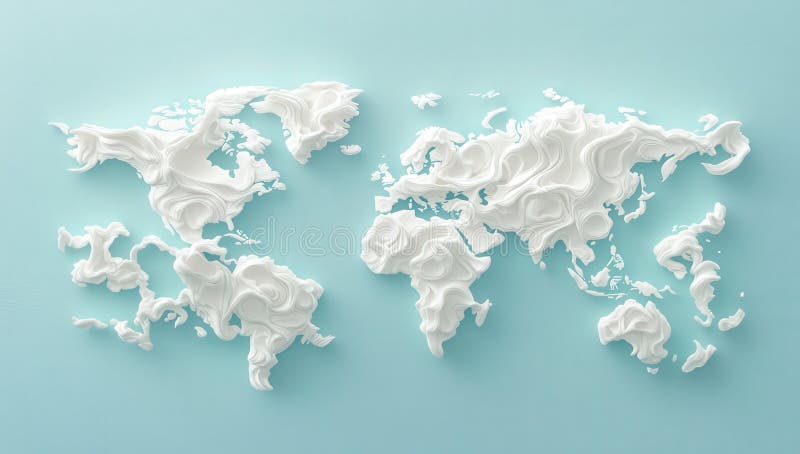 A Visually Appealing White Map of the World Set Against a Blue ...