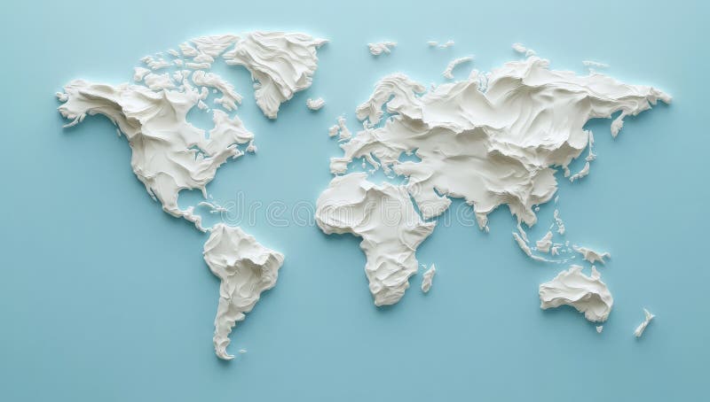A Visually Appealing White Map of the World Set Against a Blue ...