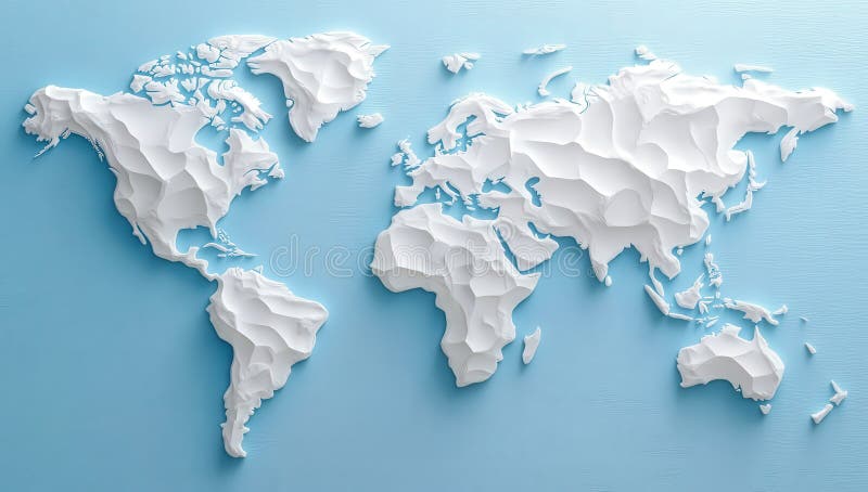 A Visually Appealing White Map of the World Set Against a Blue ...