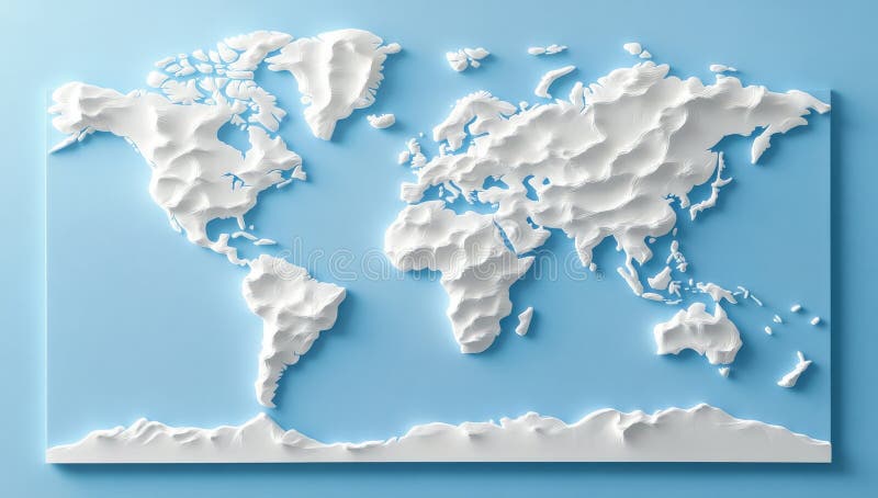 A Visually Appealing White Map of the World Set Against a Blue ...
