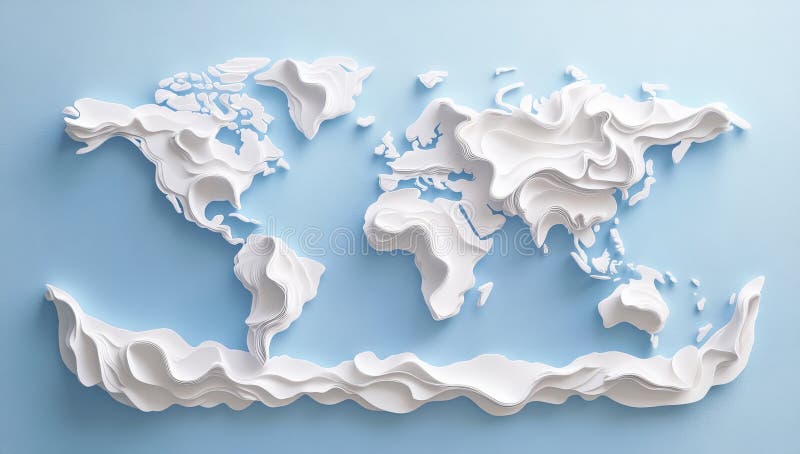 A Visually Appealing White Map of the World Set Against a Blue ...