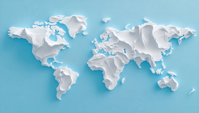 A Visually Appealing White Map of the World Set Against a Blue ...