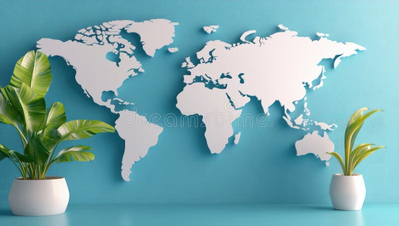 A Visually Appealing White Map of the World Set Against a Blue ...