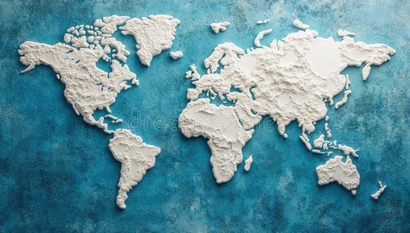 A Visually Appealing White Map of the World Set Against a Blue ...