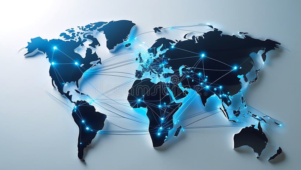 World Map with Interconnected Locations Stock Illustration ...
