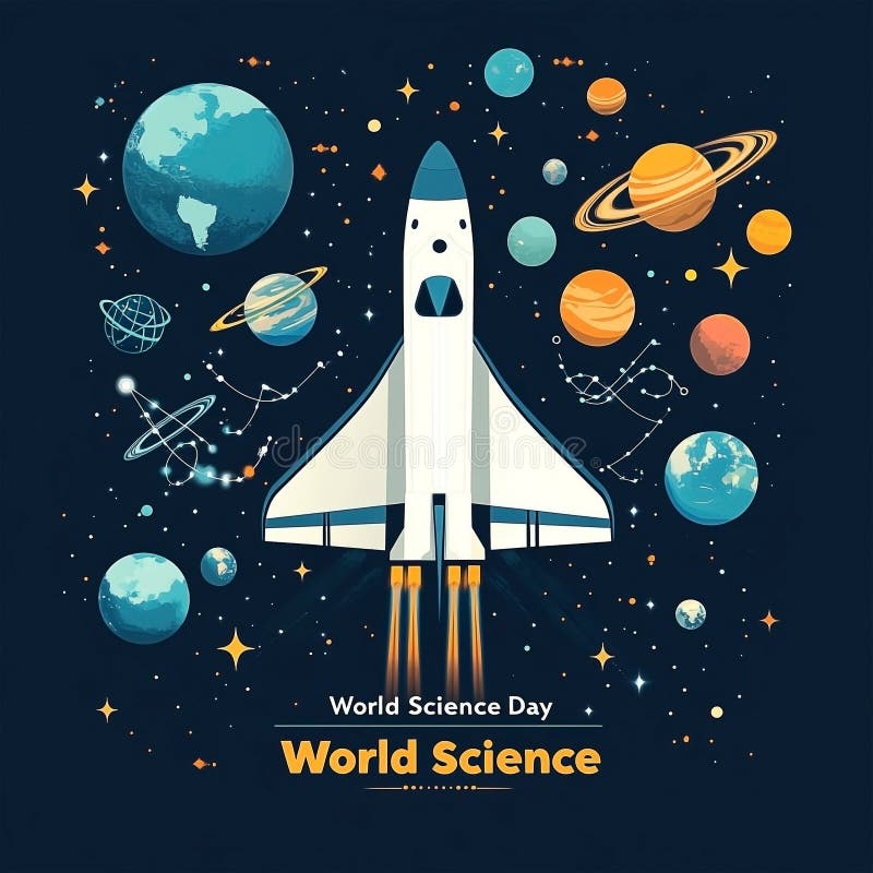 World Science Day Poster Featuring a Space Shuttle and Assorted Planets ...