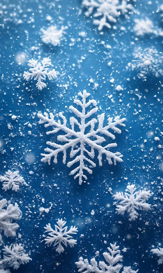 Delicate Snowflakes Descending Against a Vibrant Azure Backdrop ...