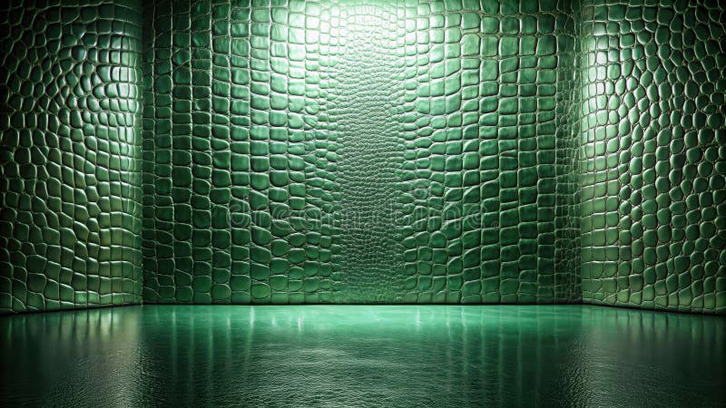 Dark Emerald Croc Skin Texture Background with Reflective Floor ...