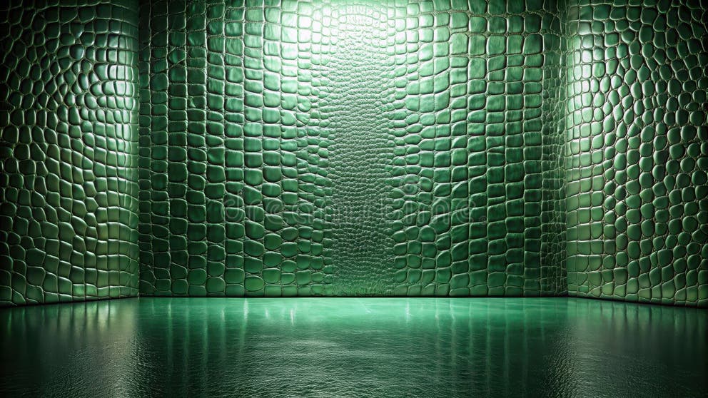 Dark Emerald Croc Skin Texture Background with Reflective Floor ...