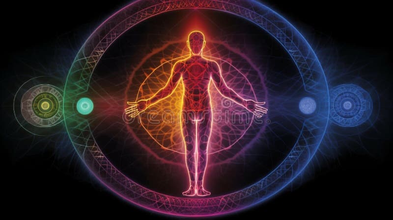 Chakra Diagram of Human Body on Black Background Stock Illustration ...