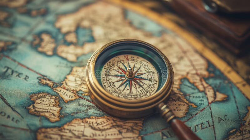 An Intricate Vintage Compass Resting on an Old Map Offers a Glimpse ...