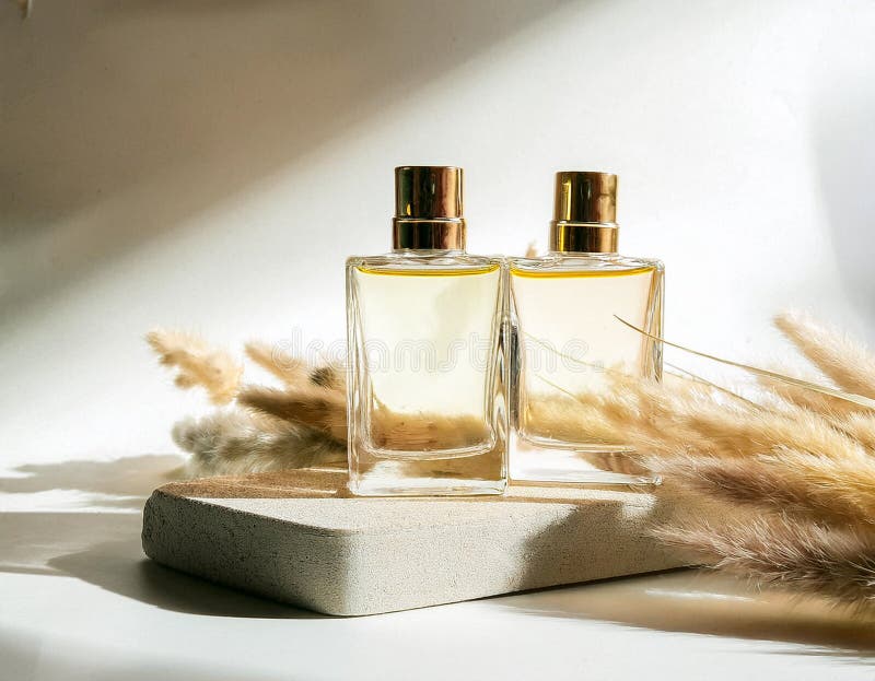 Stunning Product Presentation: Transparent Perfume Bottles and Stone ...