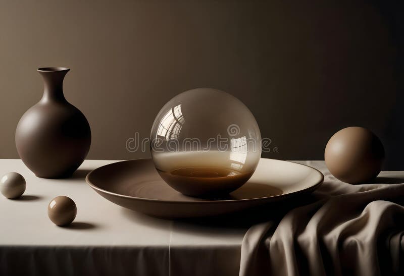 Muted Harmony: Glass Sphere and Earthen Tones Stock Illustration ...
