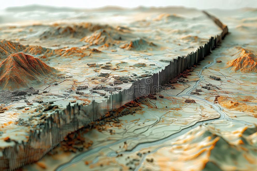 Detailed Map Highlighting the US-Mexico Border with Geographical and ...