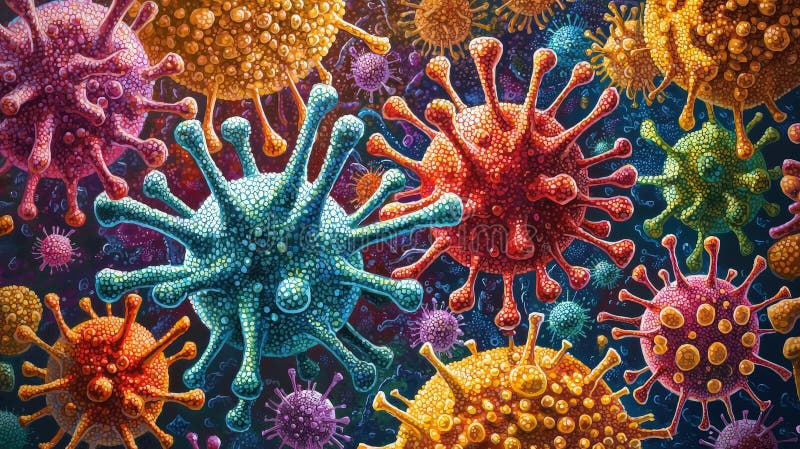 Vibrant Microscopic Virus Visualization with Vivid Textures Stock Image ...