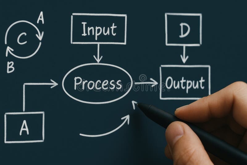 Flowchart Illustration of Input, Process, and Output in a Black and ...