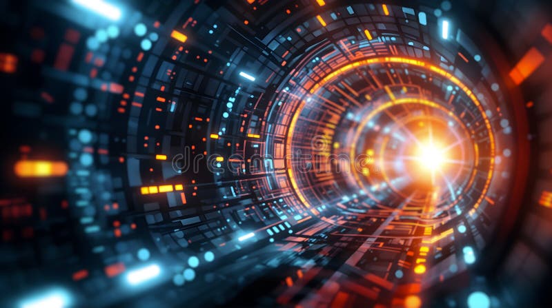Futuristic Data Tunnel with Glowing Core Stock Illustration ...