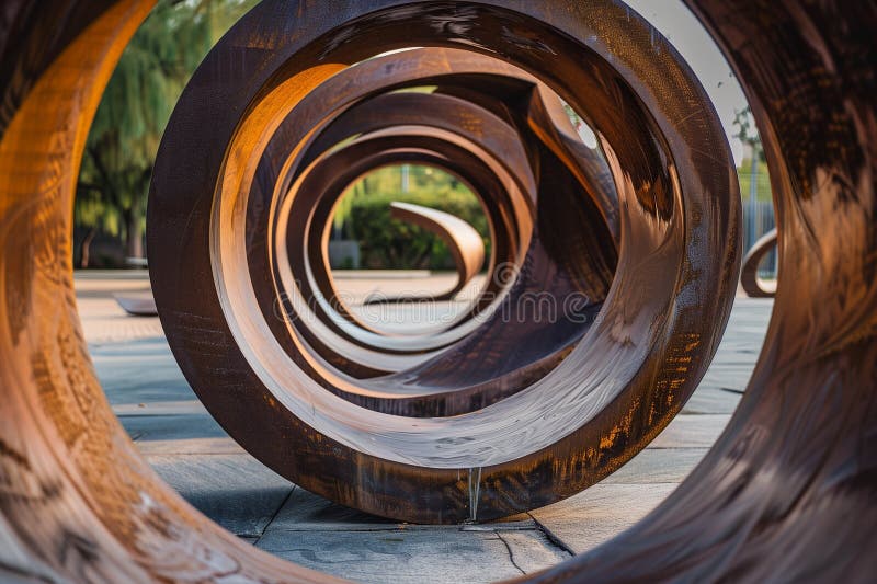 Abstract Outdoor Sculpture Featuring Weathered Metal Rings, Creating ...