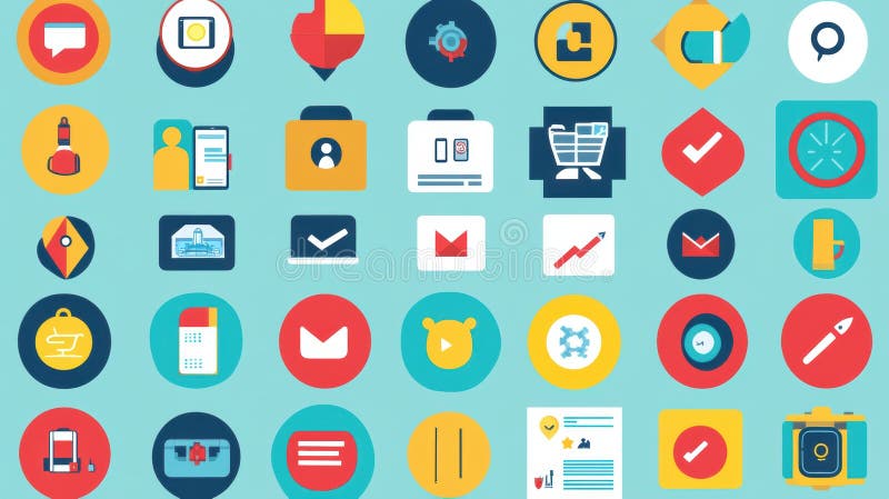Colorful App Icons Set stock illustration. Illustration of interface ...