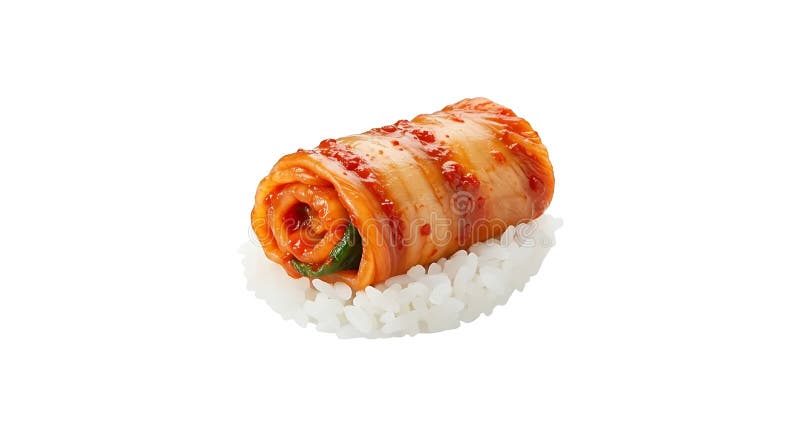 Kimchi Wrap with White Rice Isolated on White Background Stock ...