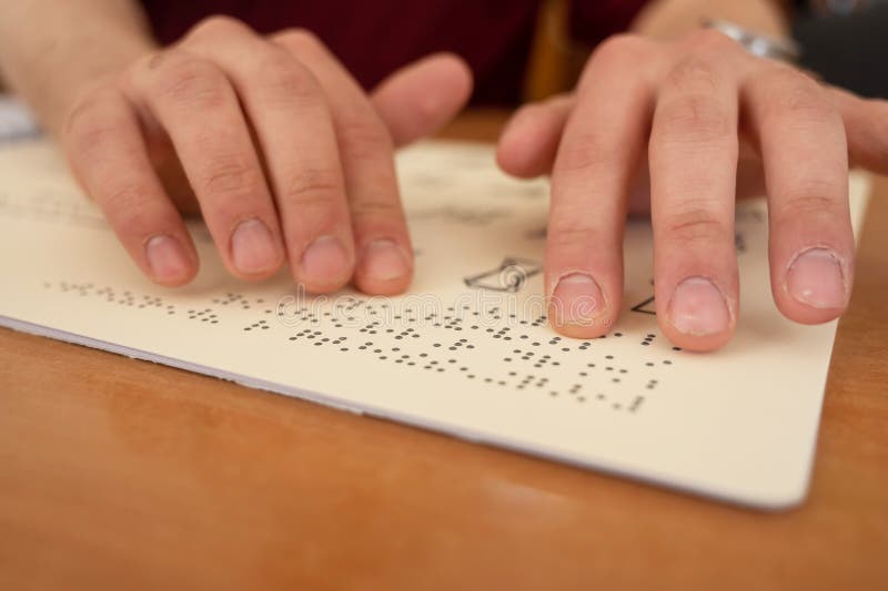 A Visually Impaired Man Uses a Scanning and Reading Machine. Stock ...