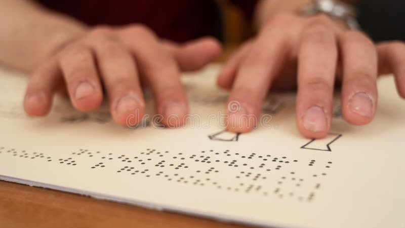 A Visually Impaired Man Uses a Scanning and Reading Machine. Stock ...