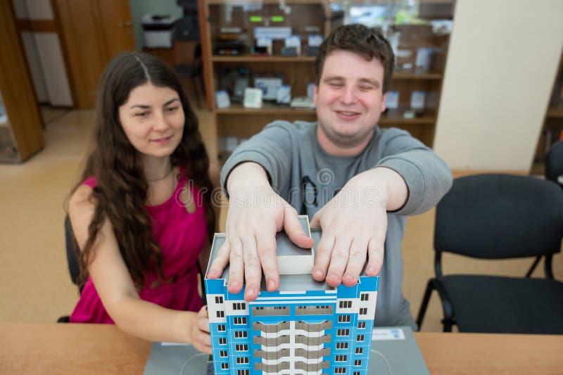 A Visually Impaired Man Uses a Scanning and Reading Machine. Stock ...
