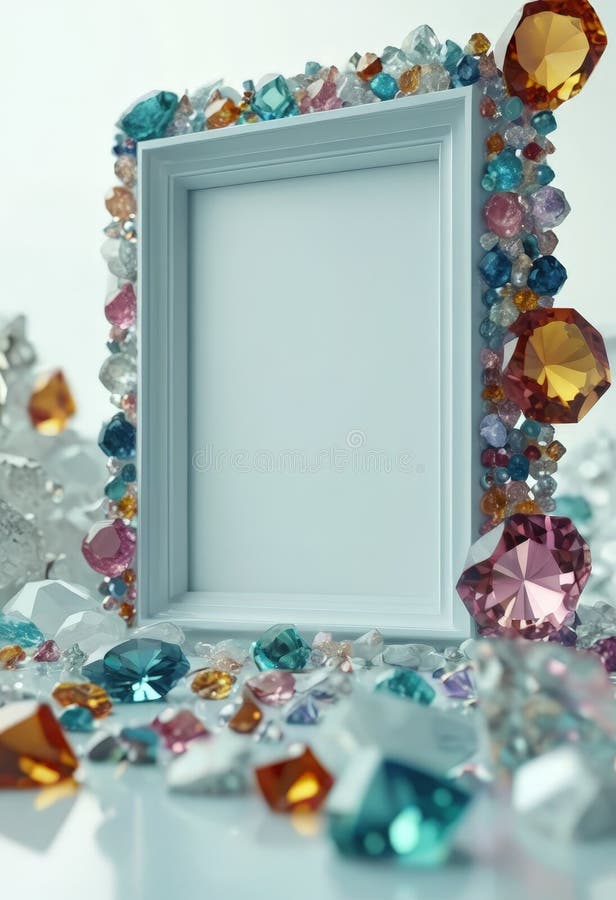 Frame with Colorful Gems on White Background Stock Illustration ...