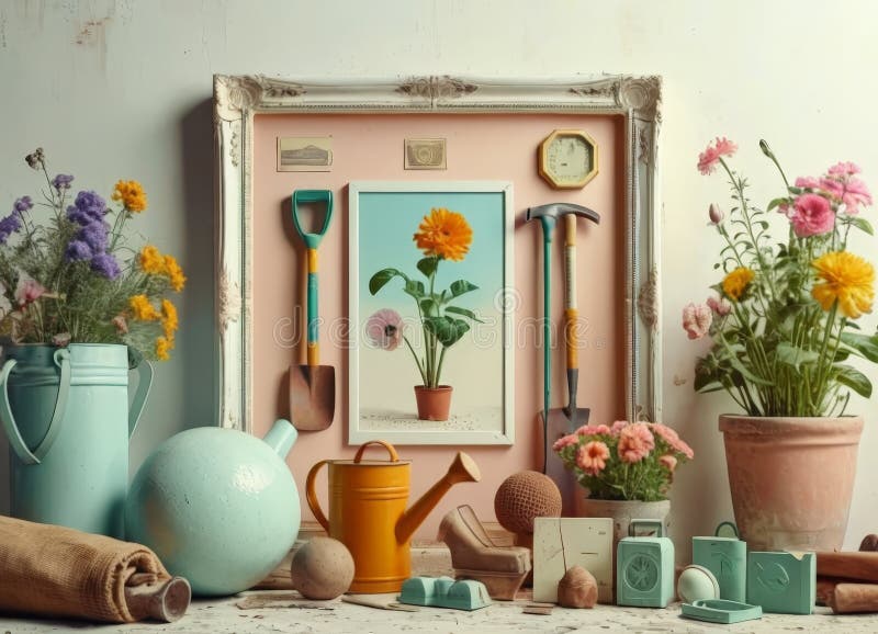Vintage Still Life with Objects and Flowers Stock Illustration ...