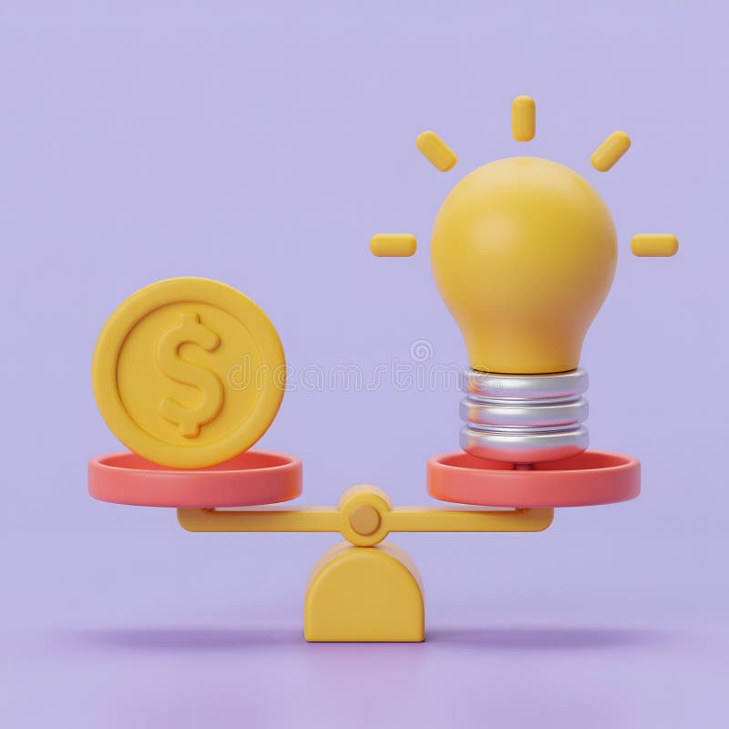Idea Value Concept with Lightbulb and Dollar Coin on Scales 3d ...