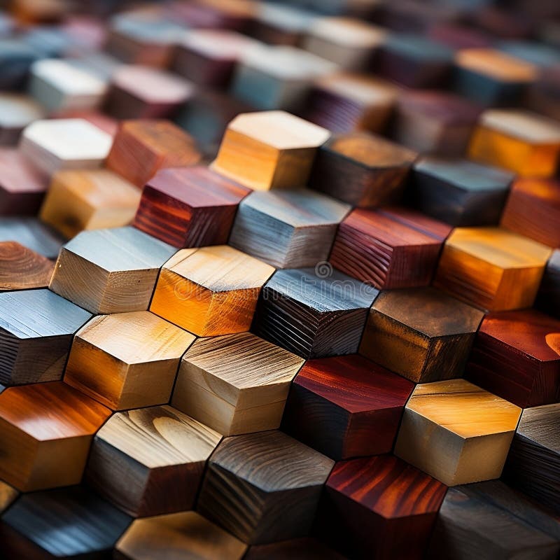 Abstract Hexagons Cubes in Wooden Texture Background Stock Illustration ...