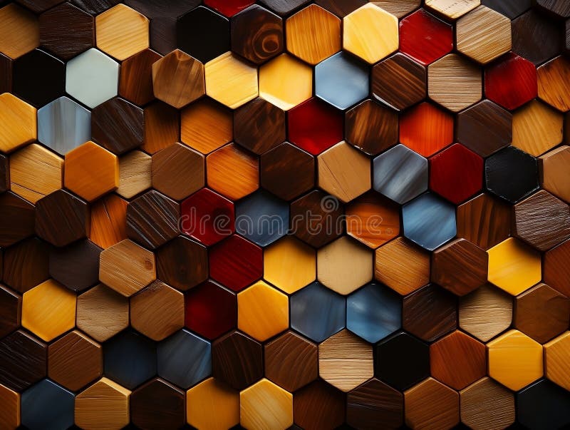 Abstract Hexagons Cubes in Wooden Texture Background Stock Illustration ...