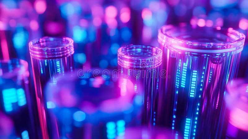 Futuristic Glowing Cylinders with Neon Blue and Pink Lights Stock ...