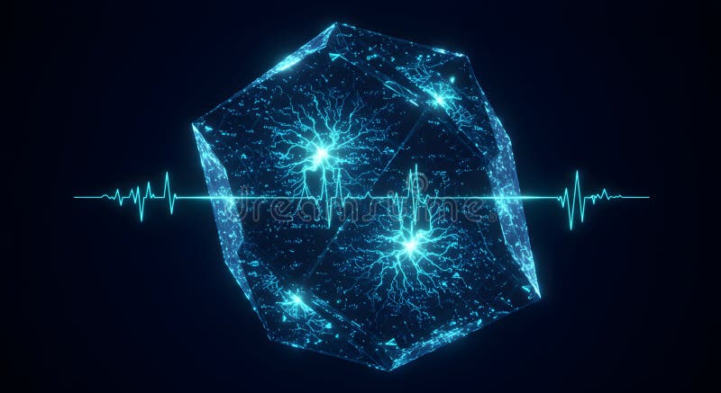 Abstract Digital Cube with Electric Pulse and Connections Against Dark ...