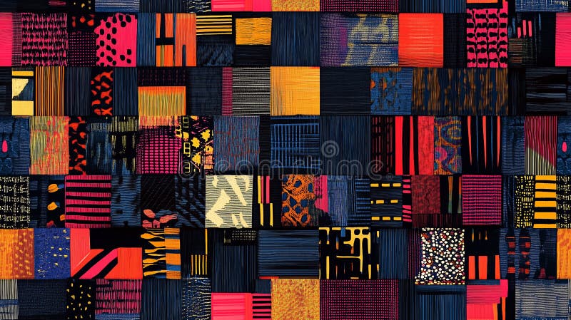 Colorful Abstract Patchwork of Geometric and Textural Patterns Stock Illustration - Illustration ...