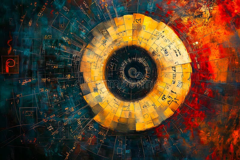 A Swirling Visualization Of Pi Surrounded By Math Symbols Ai Generated Stock Illustration