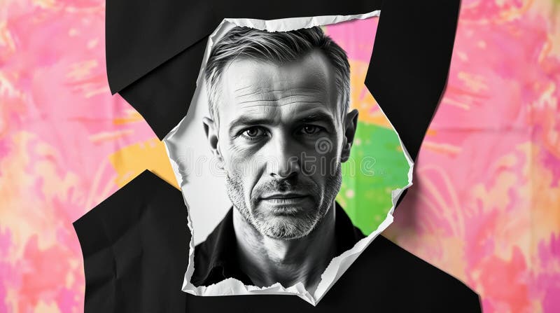 Abstract Collage Portrait of a Man with Geometric and Textured Elements ...