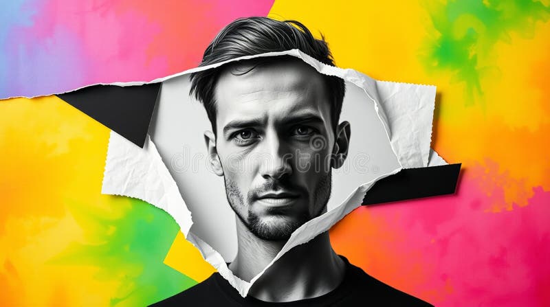 Abstract Collage Portrait of a Man with Geometric and Textured Elements ...