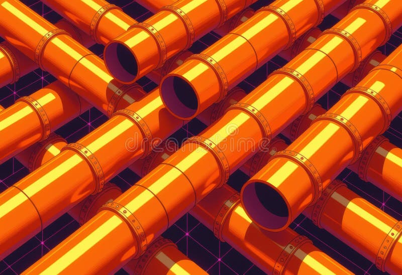 Abstract Arrangement of Vibrant Orange Pipes on a Dark Background Stock ...