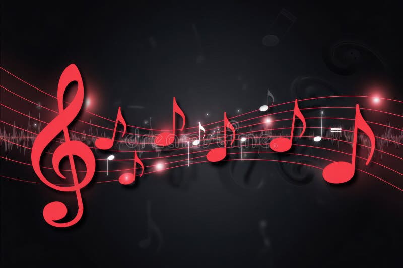 Dynamic Red and Black Music Notes Digital Background with Neon Glow ...