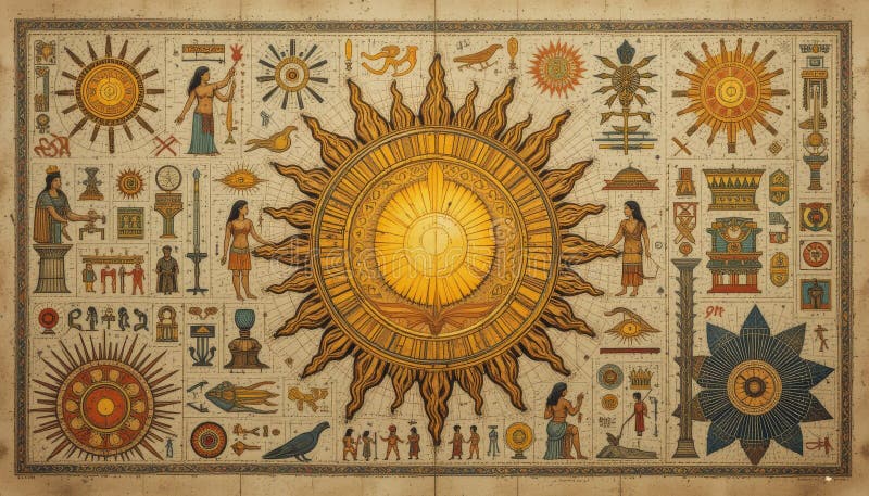 Creative Collage Combining Ancient Sun Worship Symbols with Modern ...