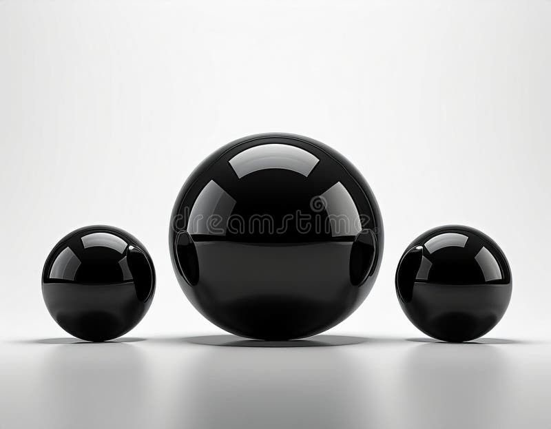 3D Image of Black Balls in Space: Balls of Different Sizes Isolated on ...