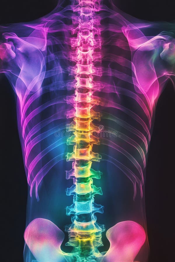 A Visually Striking Depiction of a Human Spine Features Vibrant Colors ...