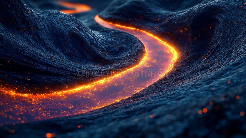 Abstract Dark Landscape with Glowing River Digital Art Concept of ...