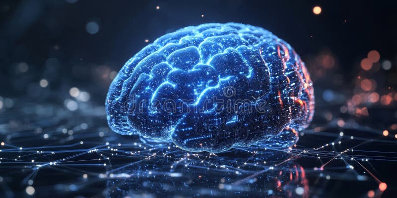 Digital Representation of a Brain with Neon Light Effects Stock ...