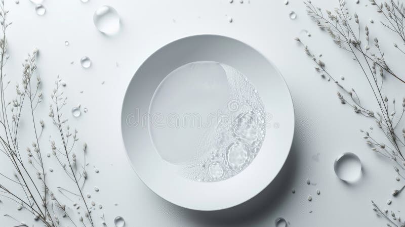 White Ceramic Plate with Water Bubbles on Minimalist Background Stock ...