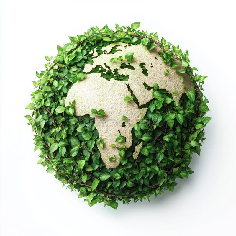 Earth Globe with Leafy Greenery and Textured Continents Stock ...